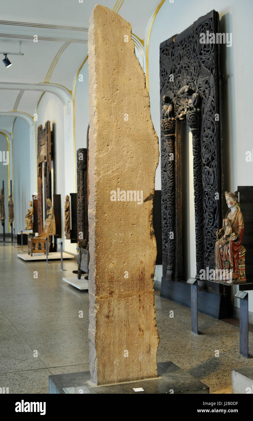 Scandinavia. The Alstad Stone. Picture stone with runic inscription ...