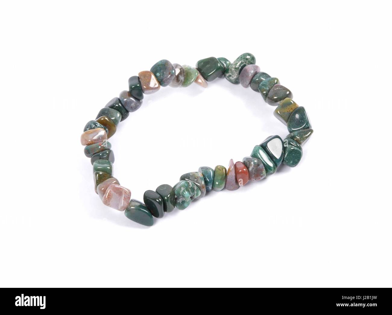 Splintered moss agate chain on white background Stock Photo - Alamy
