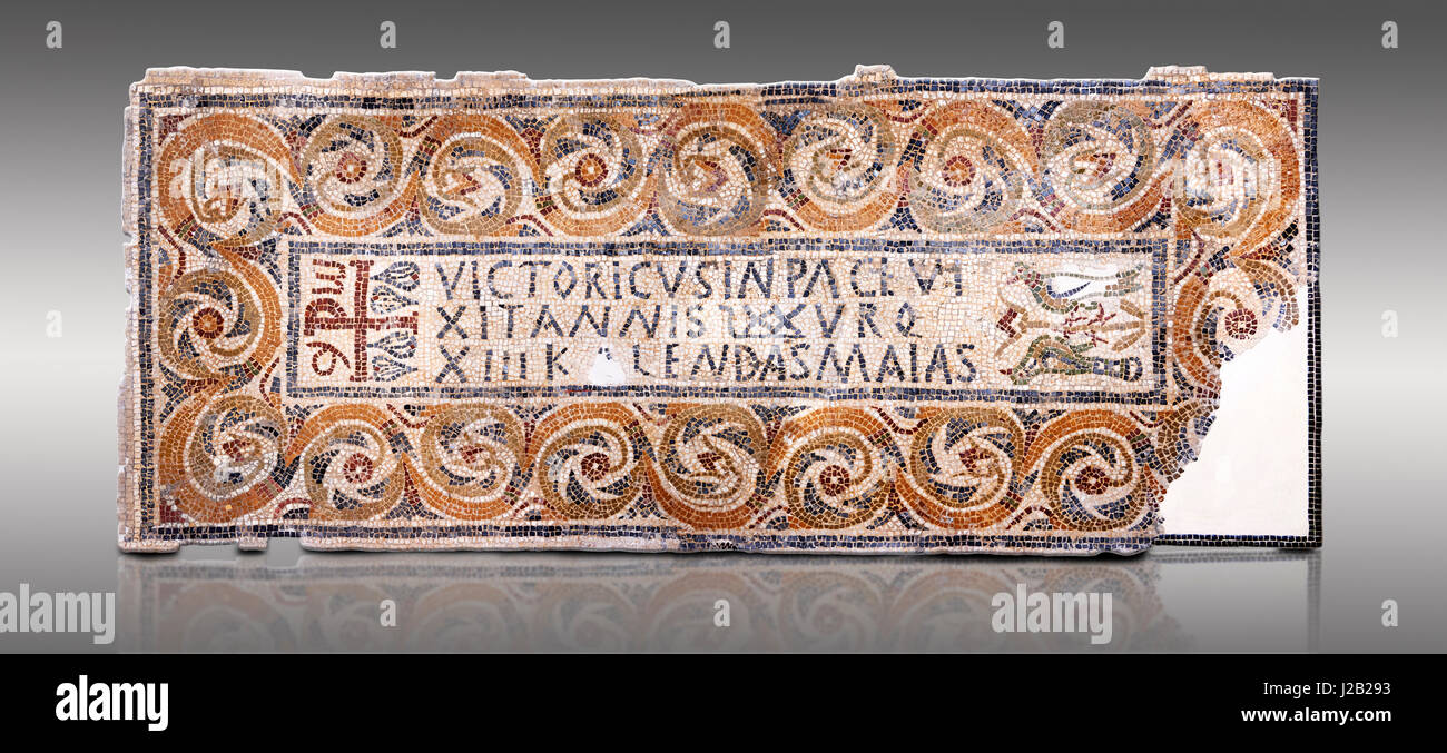 Fifth century Roman Christian funerary mosaic dedicated to Leontia. The ...