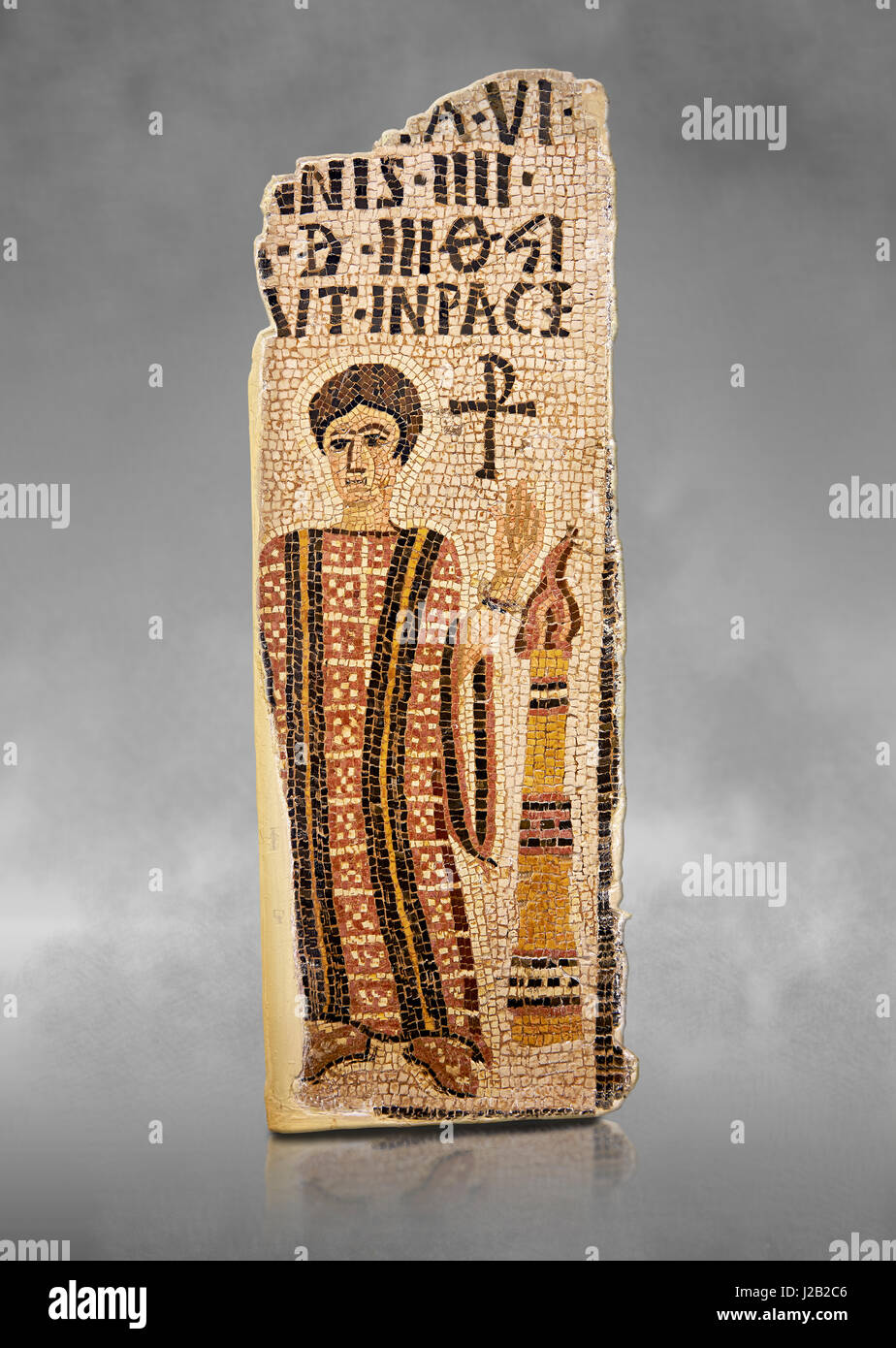 Fifth century AD Roman Christian funerary mosaic of of a little girl ...