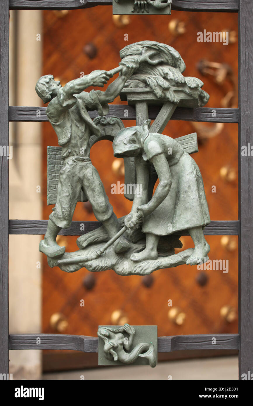 Threshing and haymaking in summer. Allegory of seasons designed by ...