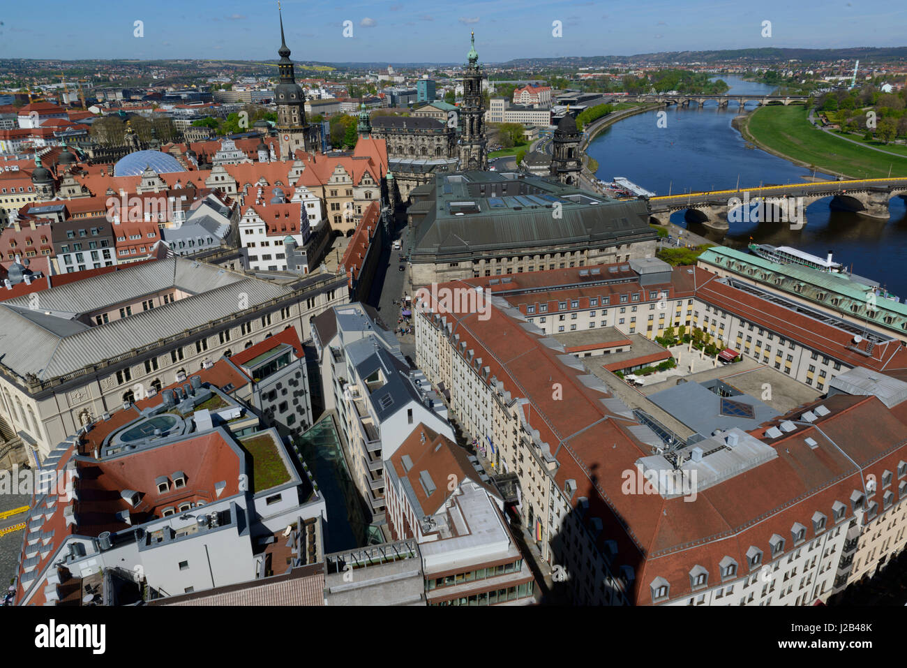 Aerial view of Dresden from the top of the reconstructed Frauenkirche ...