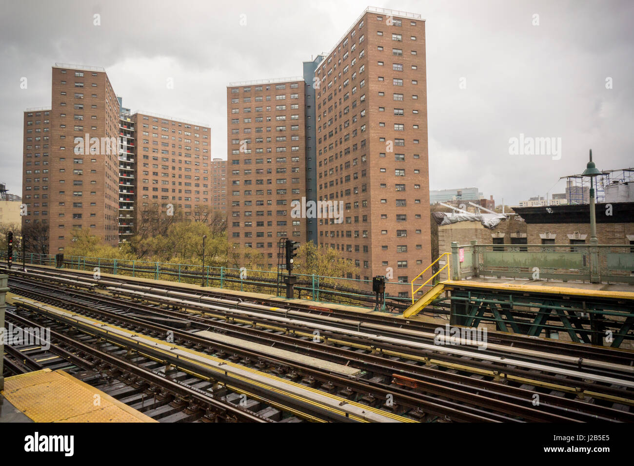 Manhattanville housing project in Harlem in New York seen from the IRT ...