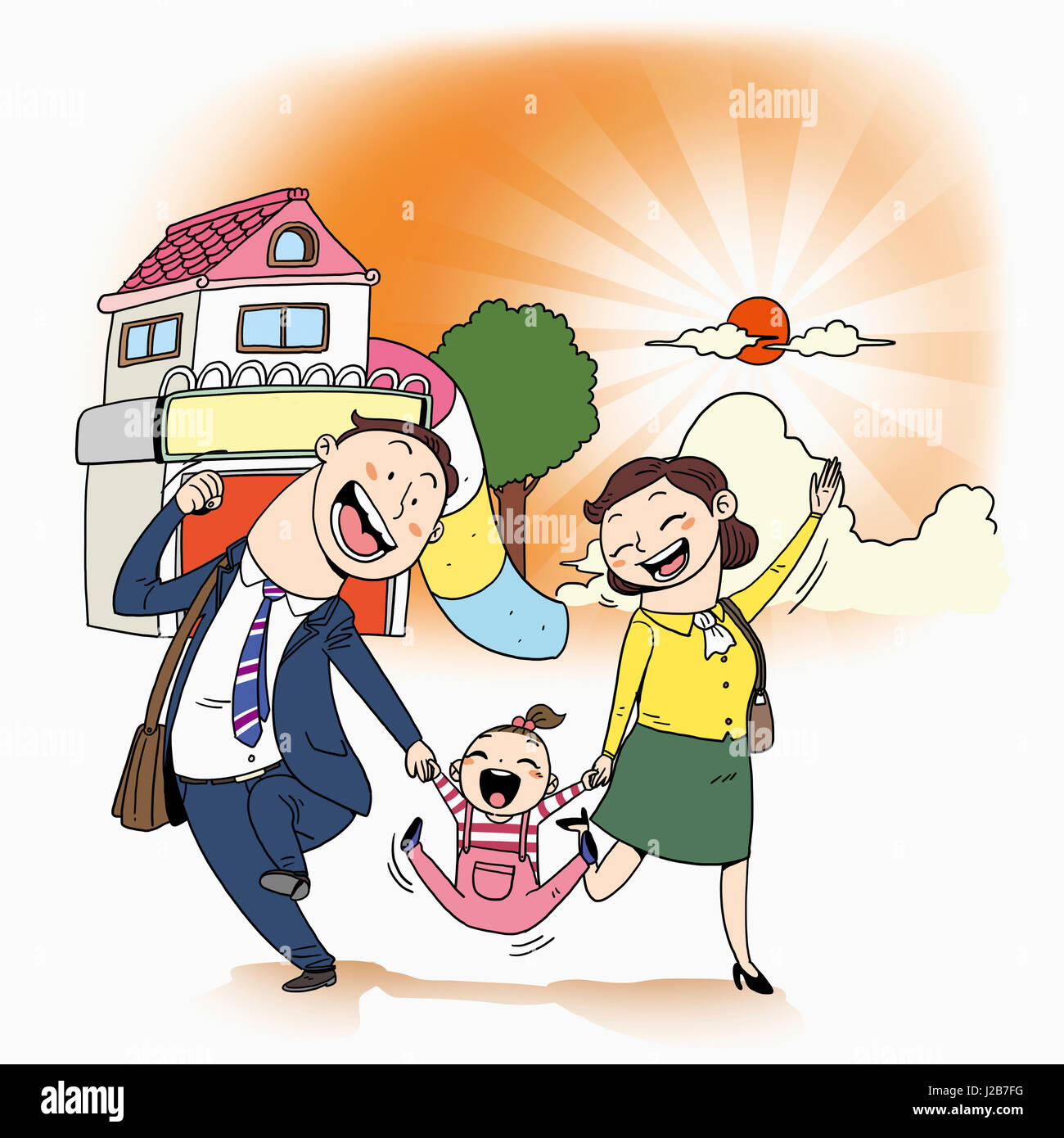 Harmonious double-income family Stock Photo - Alamy