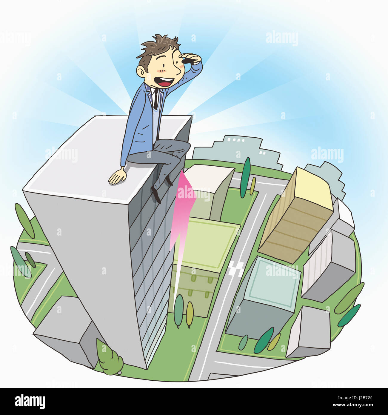 Smiling man sitting on skyscraper Stock Photo - Alamy