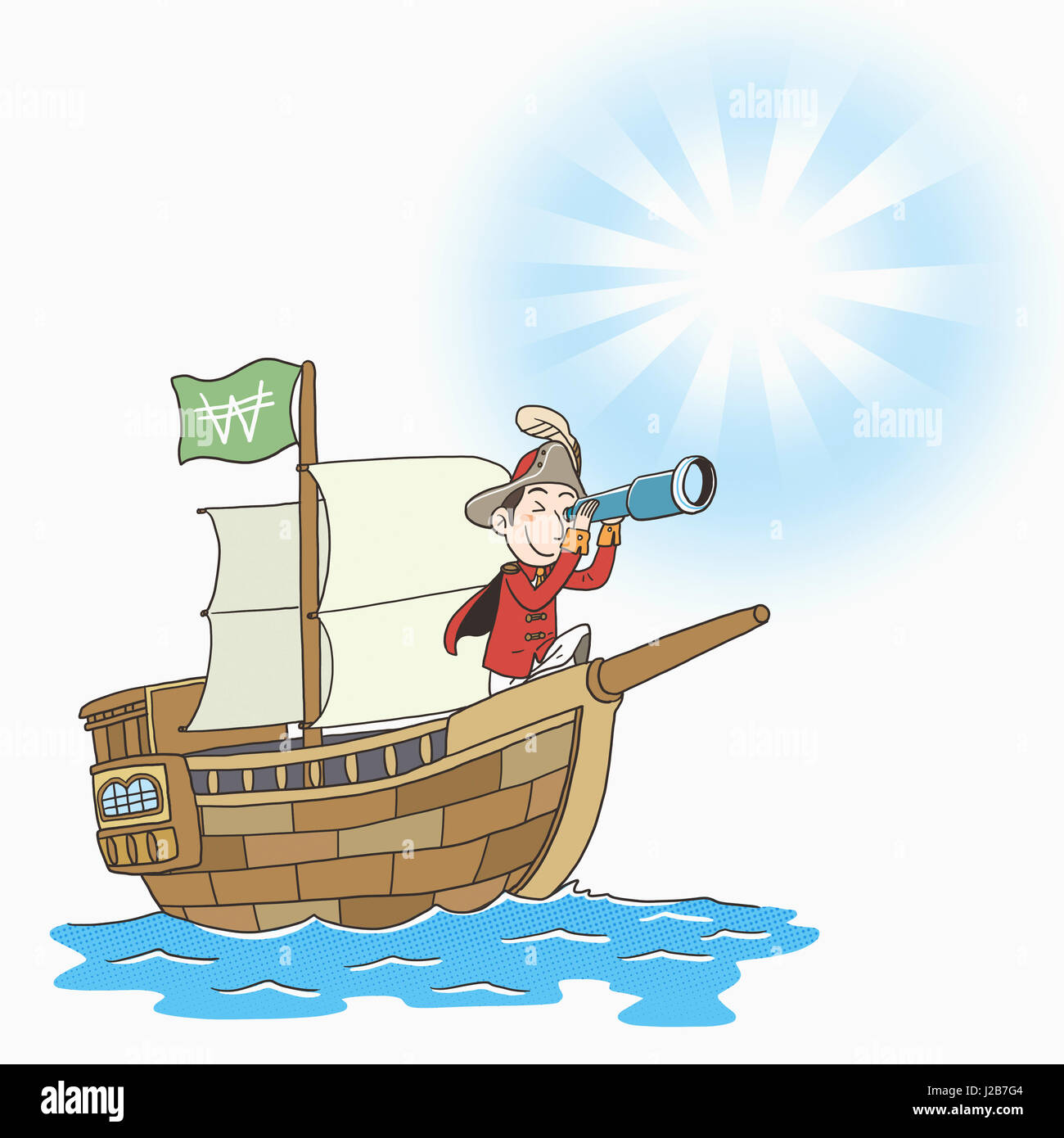 Man with telescope riding on a boat Stock Photo - Alamy