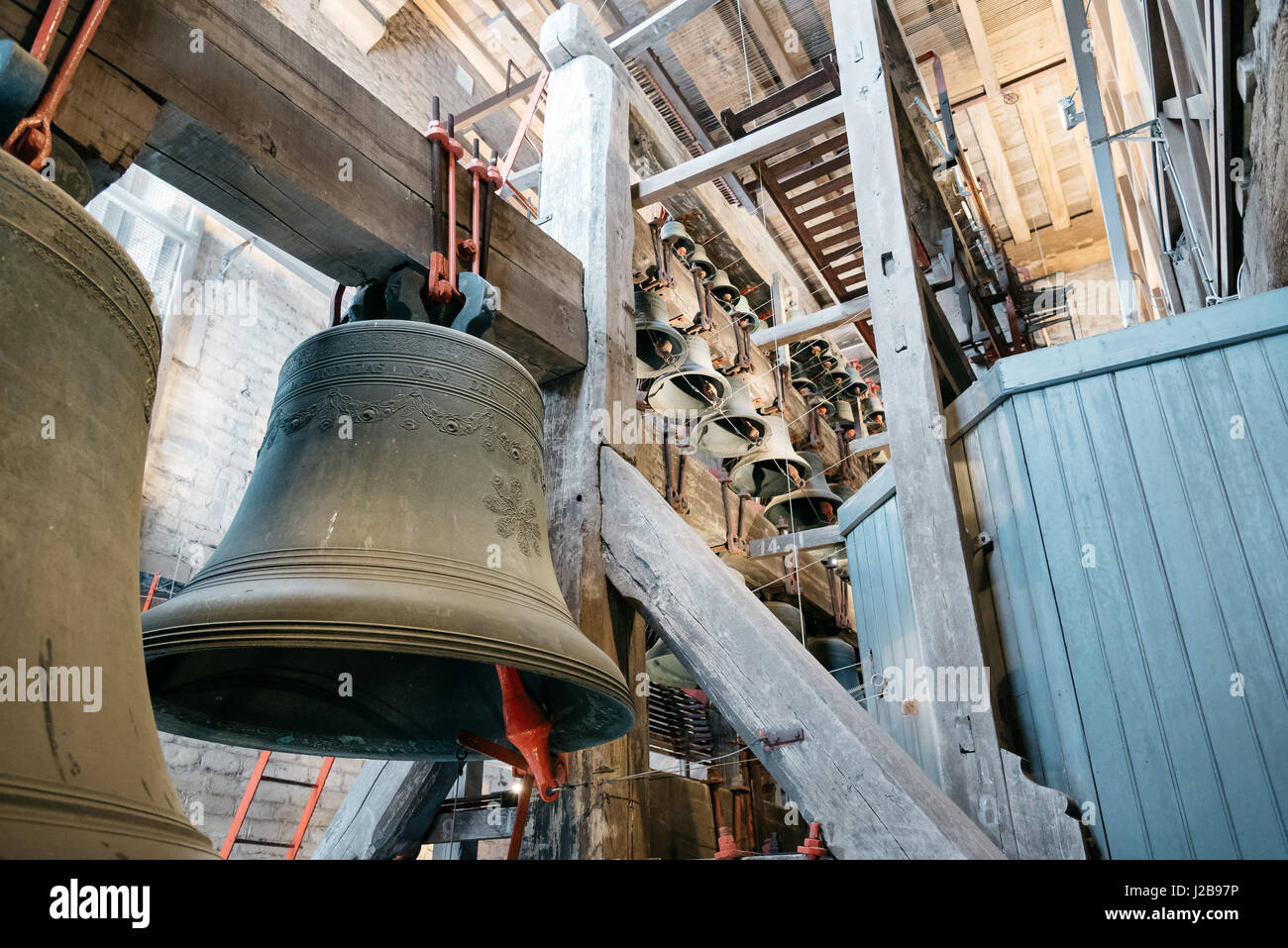 Mechelen, Belgium - July 30, 2016: Bells mechanism of Cathedral of ...