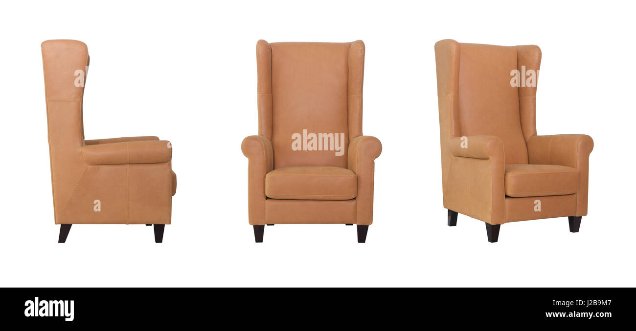 Tall Beige armchair front and side view on white background Stock Photo ...