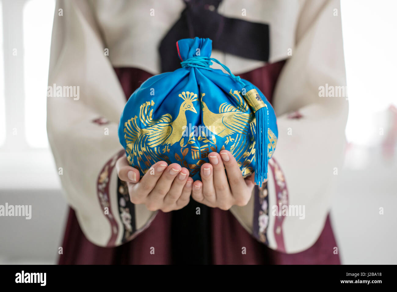 Korean woman with traditional Korean fortune bag Stock Photo - Alamy