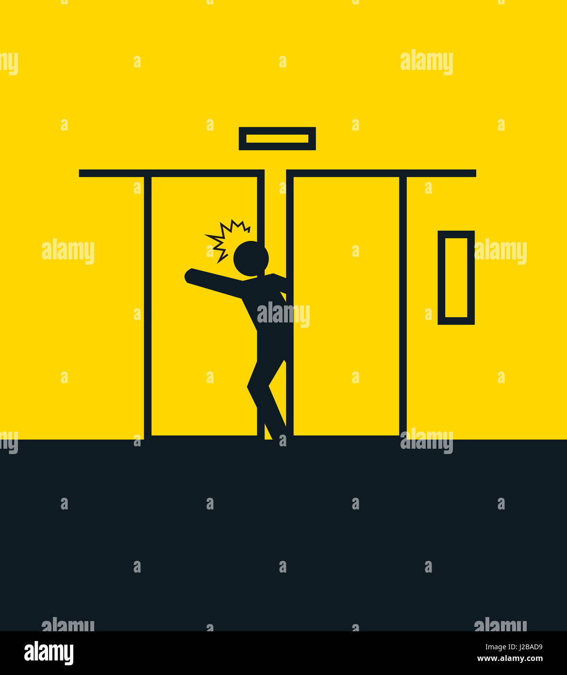 Pictogram warning of elevator safety accident Stock Photo - Alamy