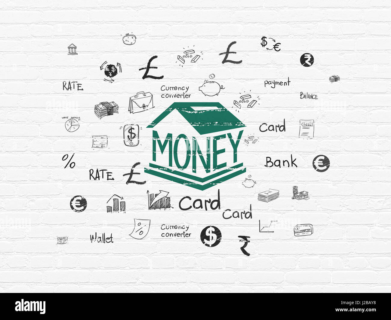 Money concept: Money Box on wall background Stock Photo - Alamy
