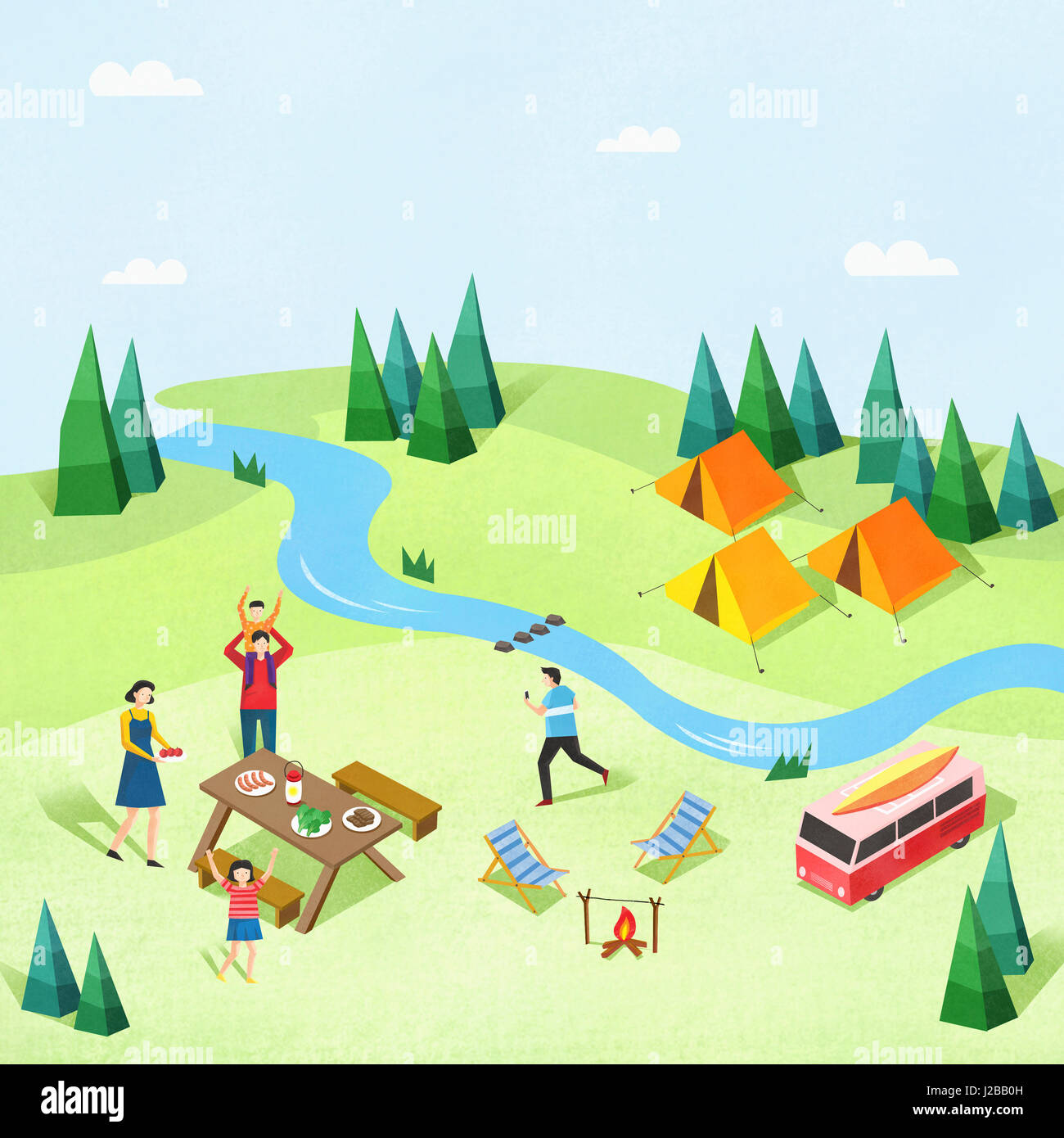 Illustration of camping ground Stock Photo - Alamy