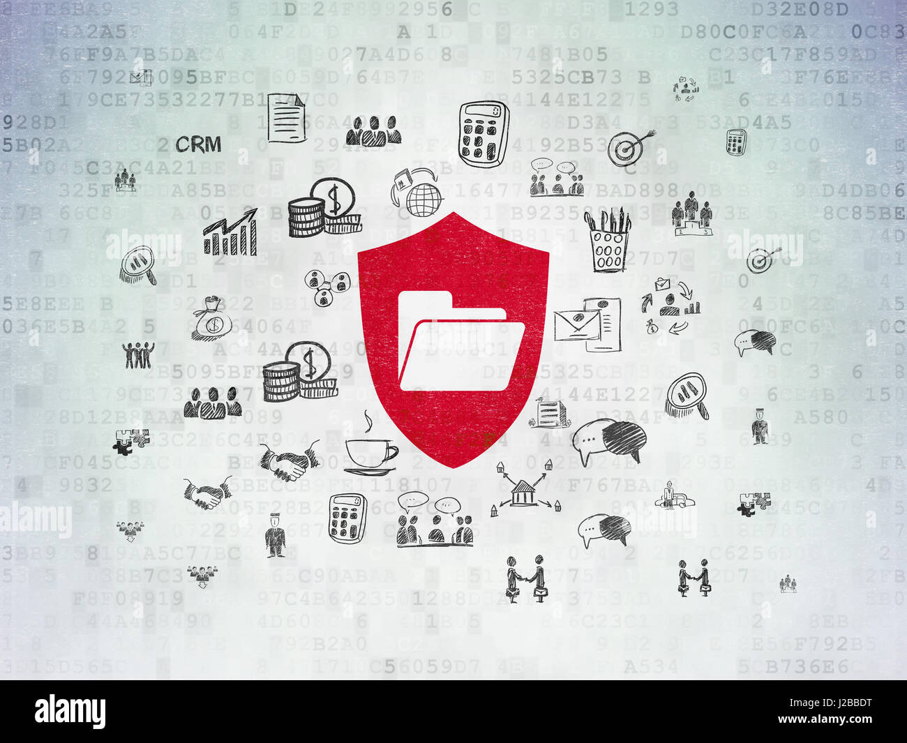 Business concept: Folder With Shield on Digital Data Paper background ...