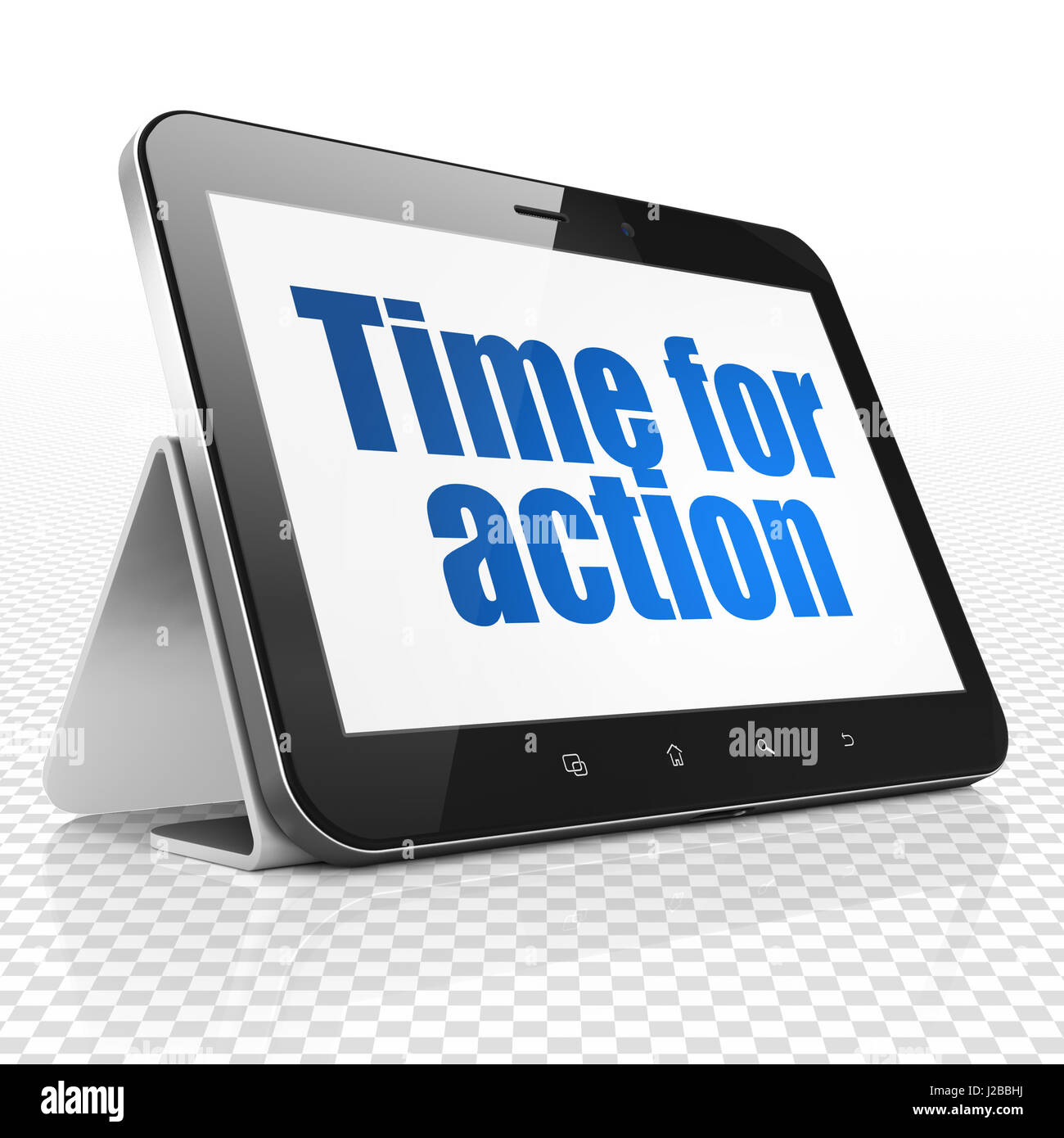 Timeline concept: Tablet Computer with Time for Action on display Stock ...