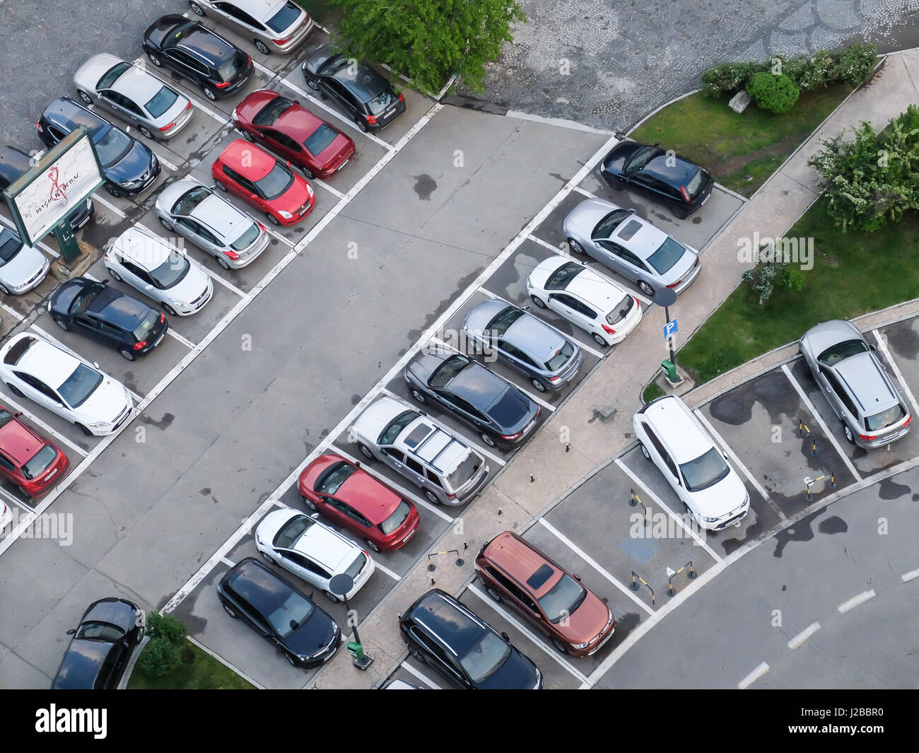 BUCHAREST, ROMANIA, April 25, 2016: Aerial view of the parking spot, in ...