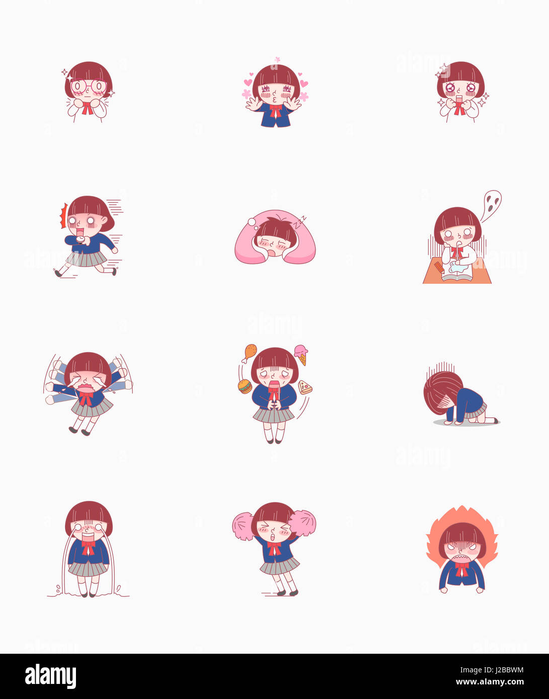 Various emotions of school girl Stock Photo - Alamy