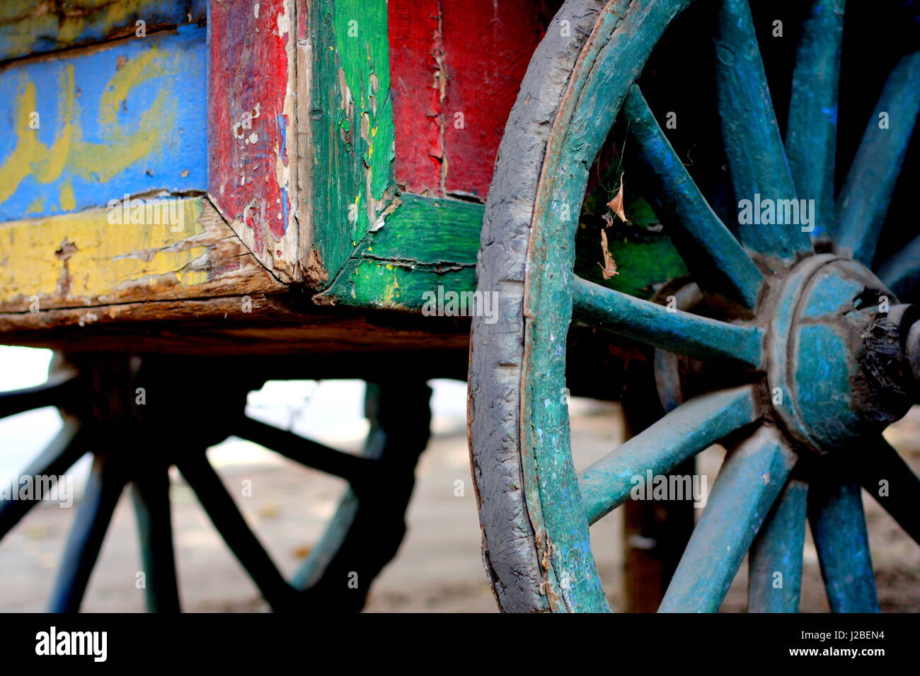 Old wooden cart with blue wheels and colorful body in Cairo Egypt Stock ...