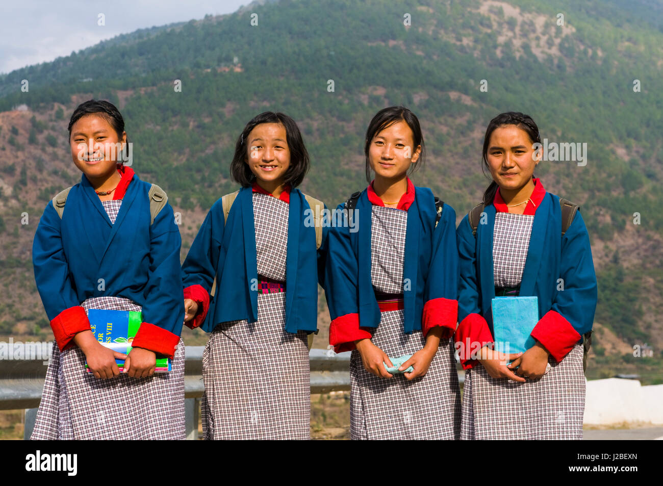 Happy students in uniform, Punakha, Bhutan Stock Photo - Alamy