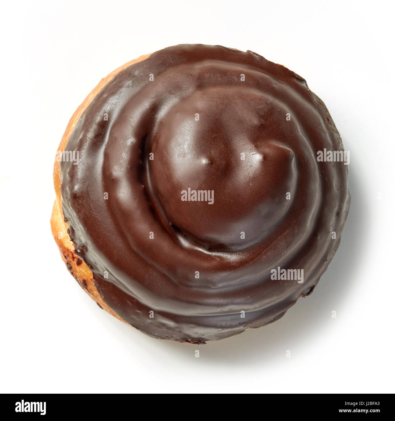 freshly baked chocolate and poppy roll isolated on white background ...