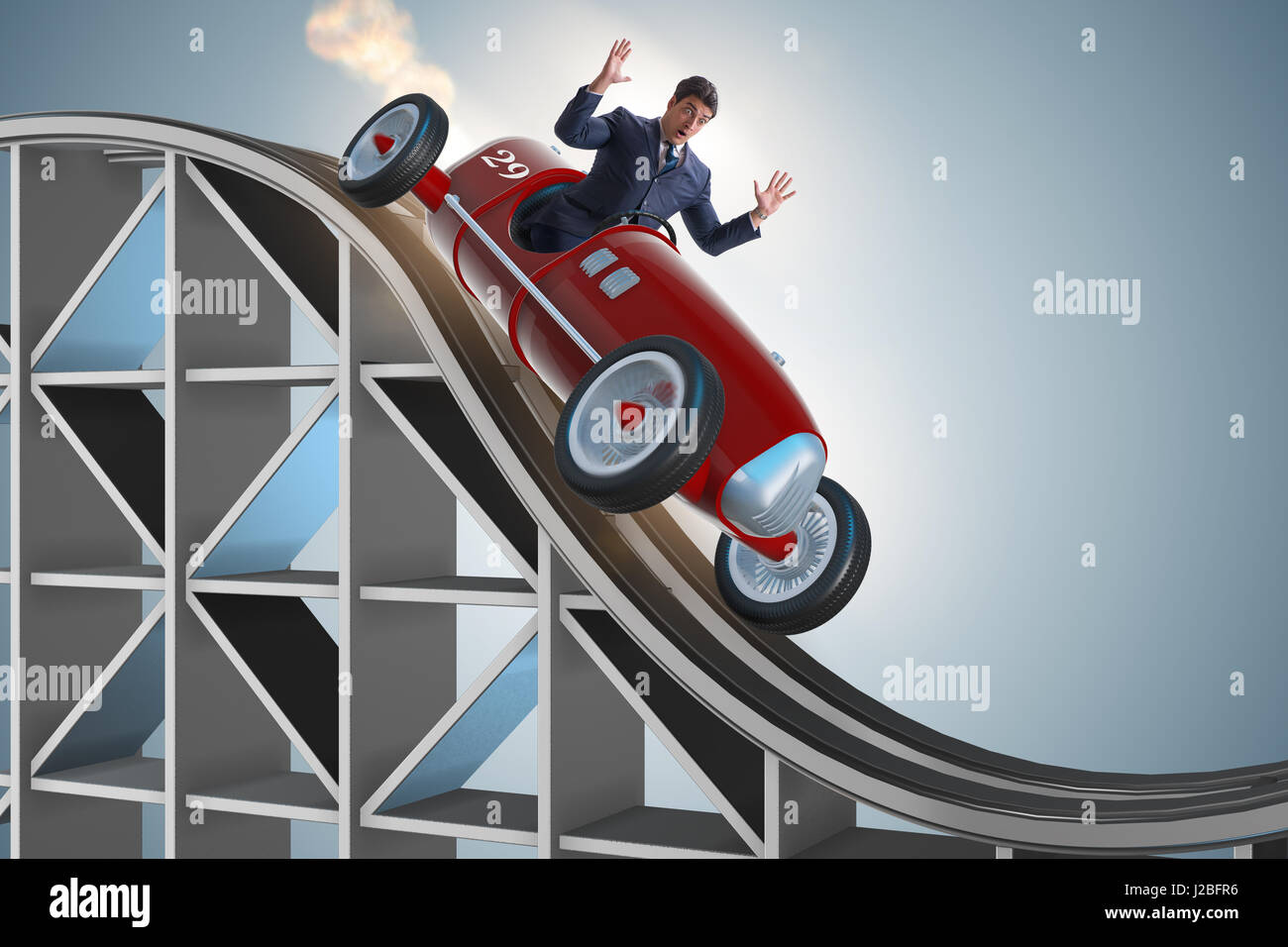 Businessman driving sports car on roller coaster Stock Photo - Alamy