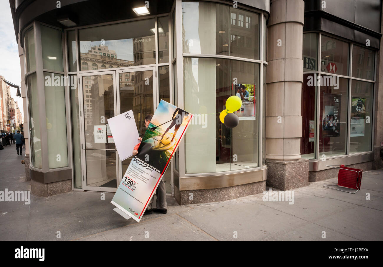 An HSBC bank branch employee in the Flatiron neighborhood of New York ...
