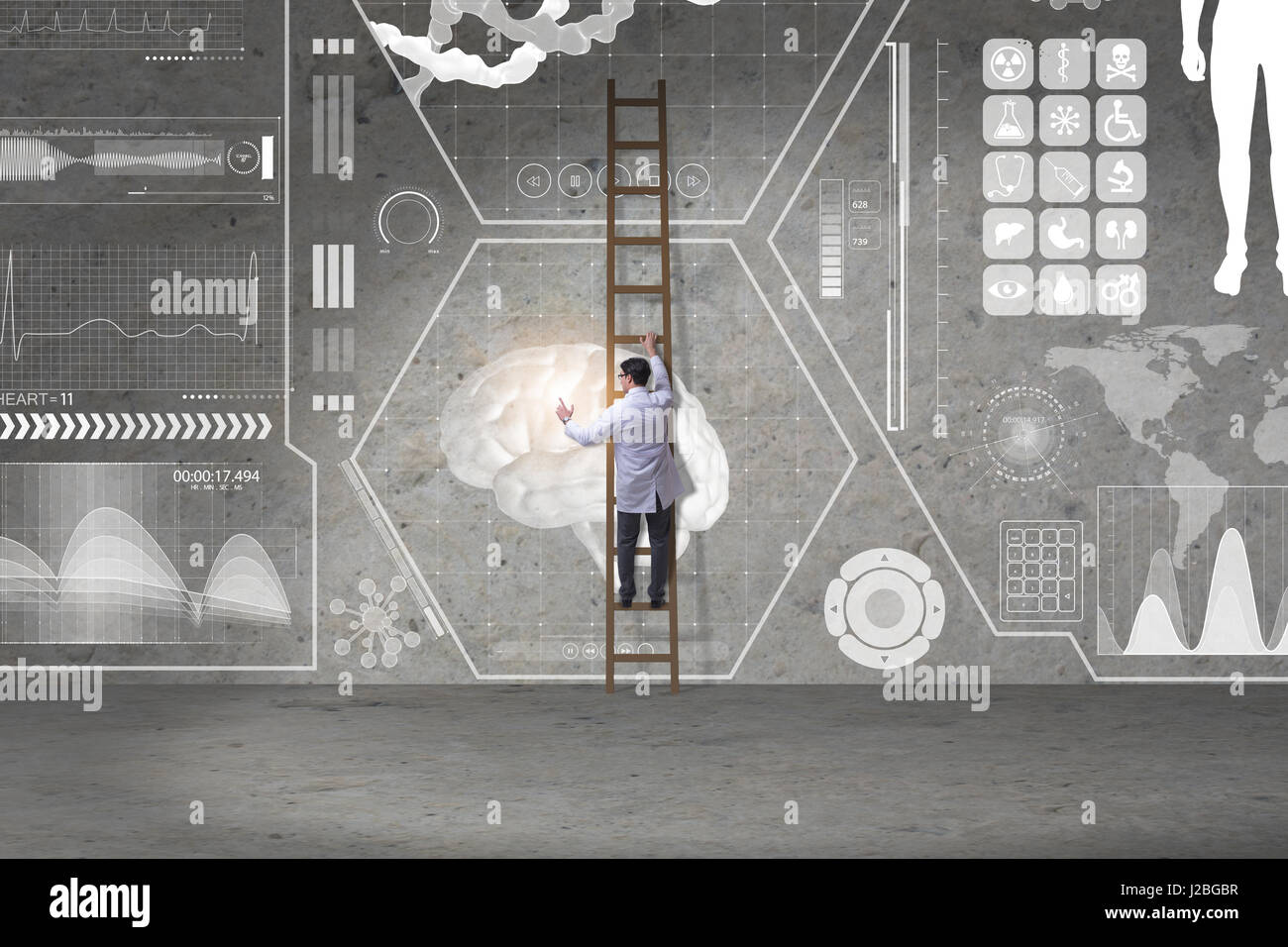 Male doctor climbing ladder in medical concept Stock Photo - Alamy
