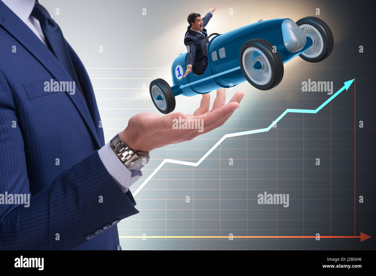 Man launching race car in start concept Stock Photo - Alamy