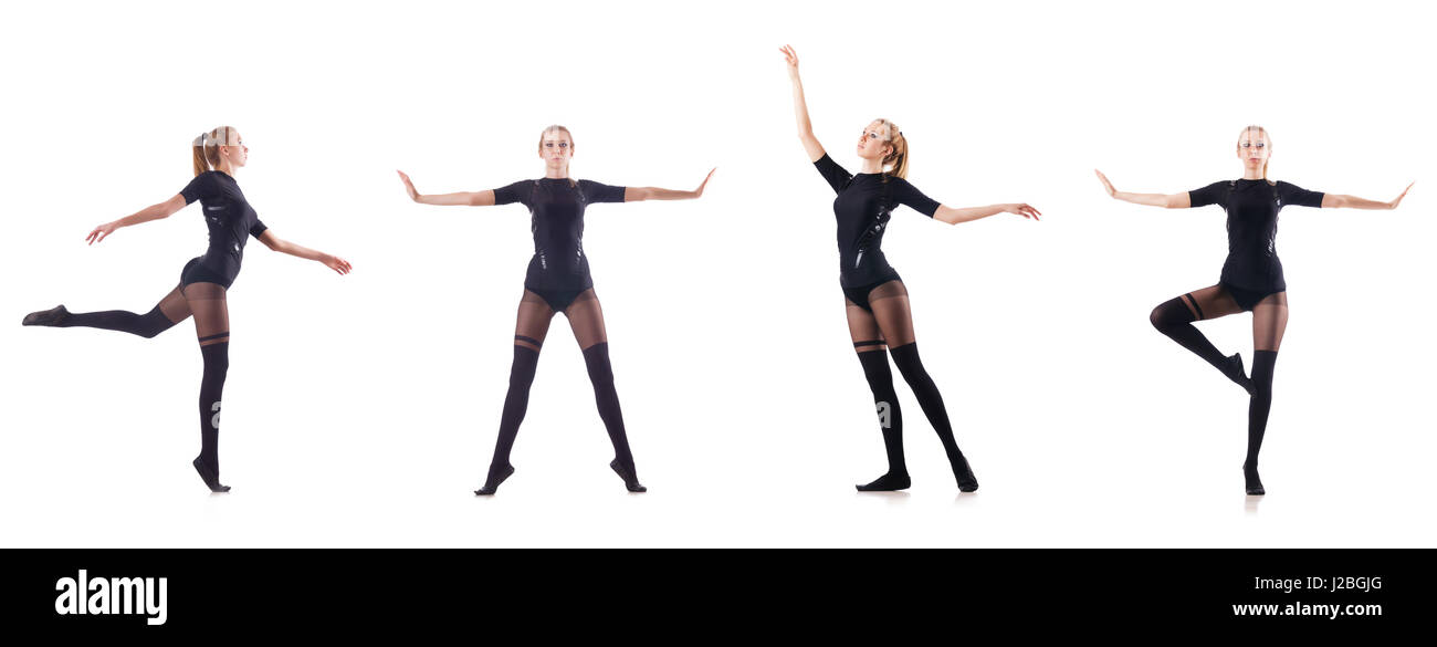 Young woman dancing on white background Stock Photo - Alamy