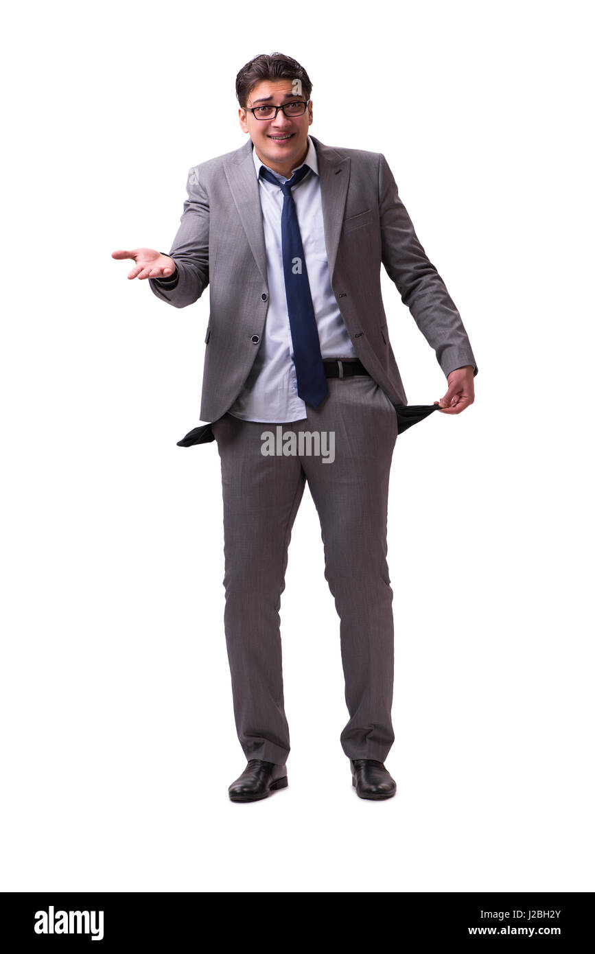 Bankrupt businessman isolated on white background Stock Photo - Alamy