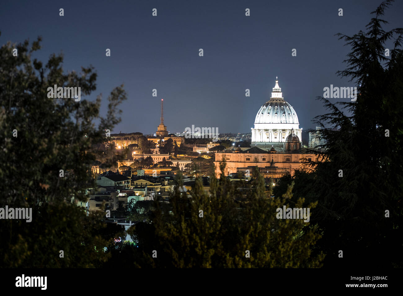 St Peter's basilica in Vatican, Rome (Italy), seen through the trees of ...