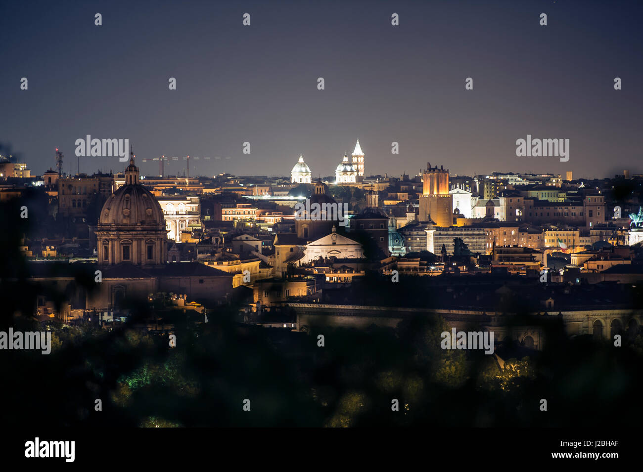 Night view over Rome taken from the top of Gianicolo hill Stock Photo ...