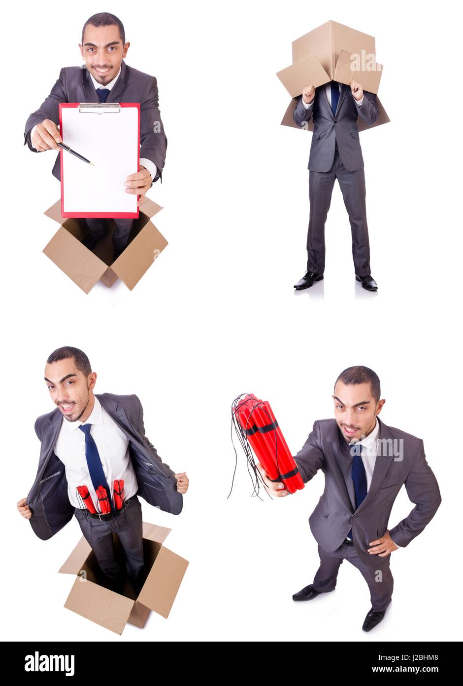 Businessman standing in the box isolated on white Stock Photo - Alamy