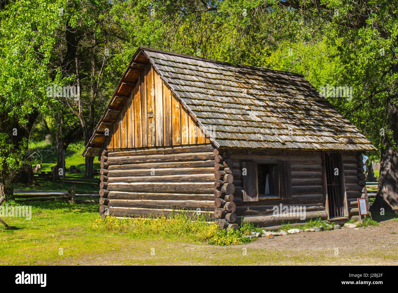 Old Log Cabin In Mining Town Stock Photo - Alamy