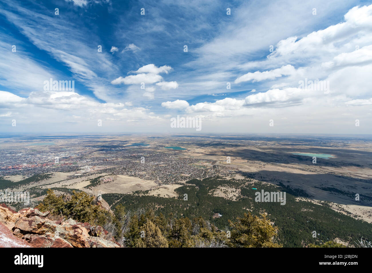 Boulder Colorado overhead city view of downtown area and campus from ...