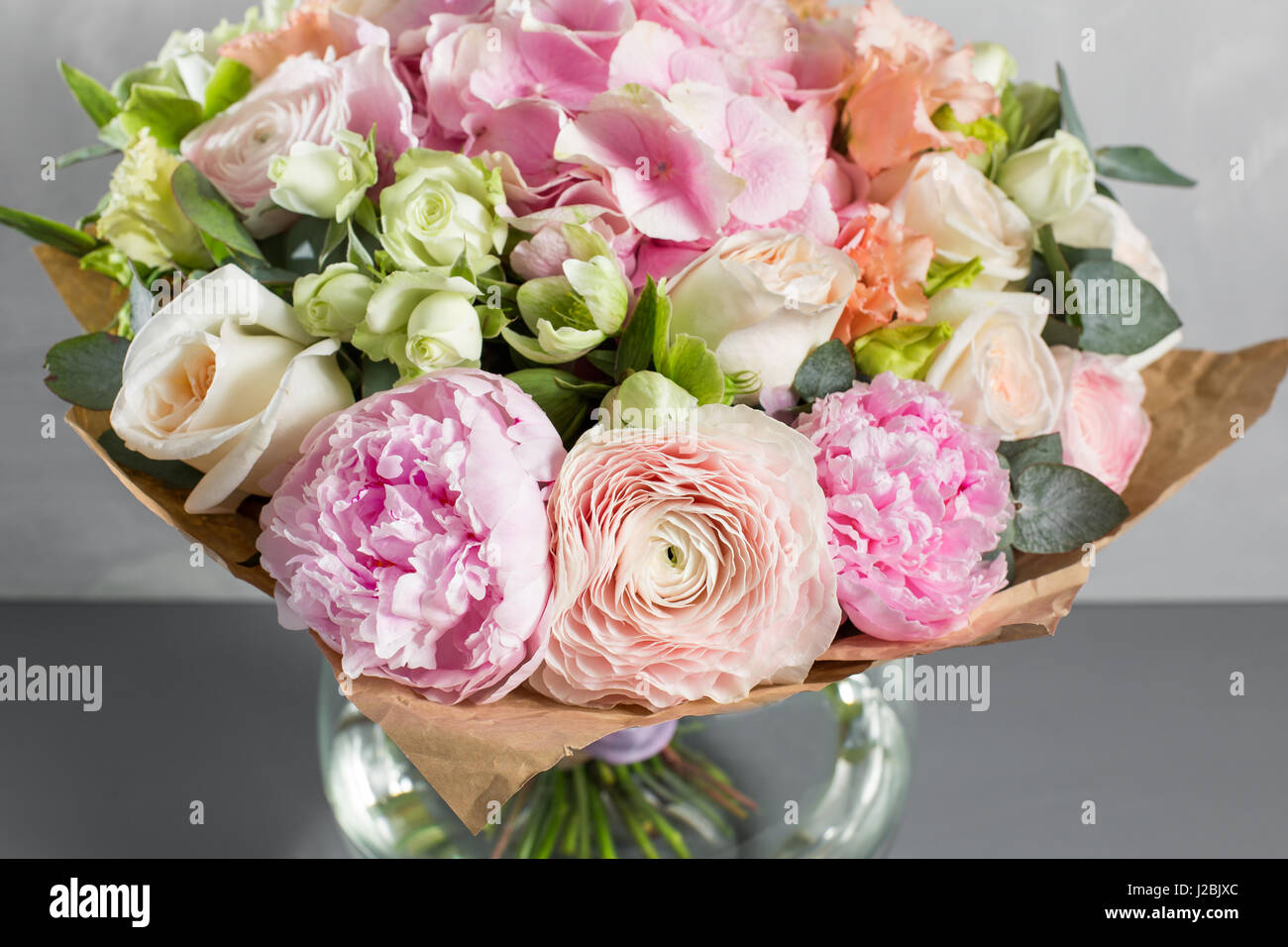 Still life with a bouquet of flowers. the florist put together a ...