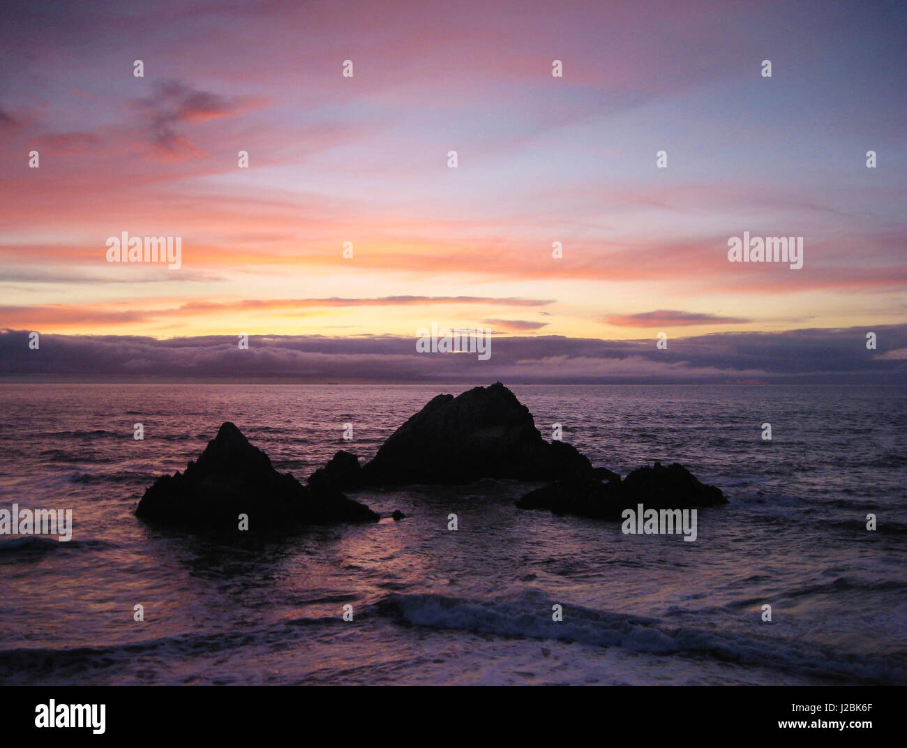 Spectacular sunset at Point Lobos looking out at Seal Rocks, San ...