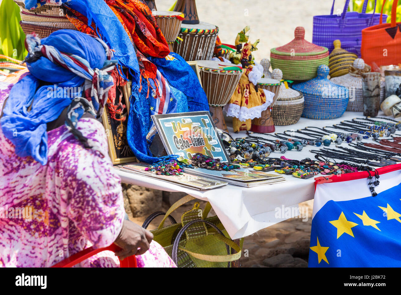 Craft and souvenir stall, Cidade Velha, Santiago Island, Cape Verde ...