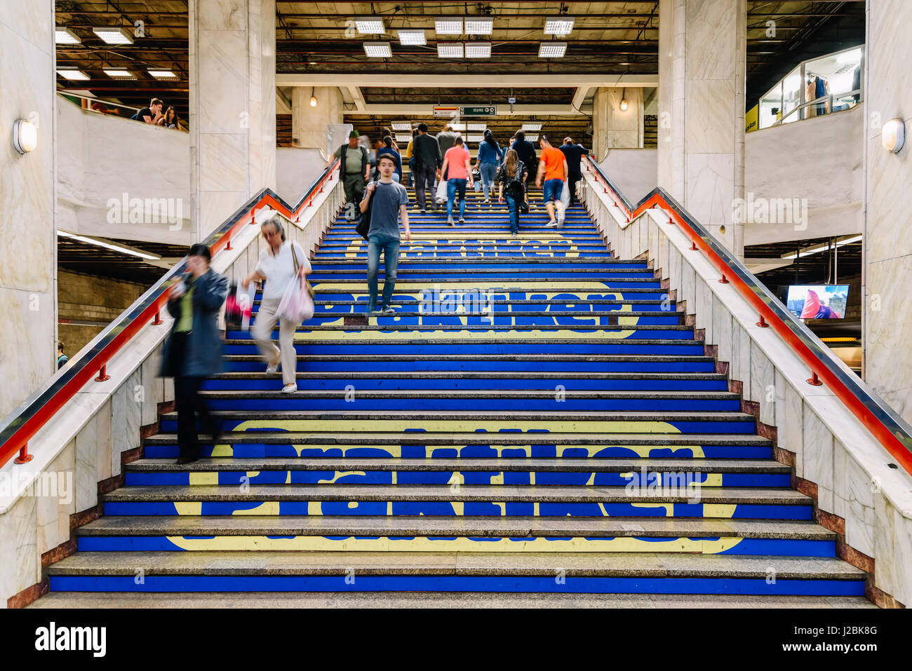 BUCHAREST, ROMANIA - MAY 06, 2015: People Waking In Tunnel Underground ...