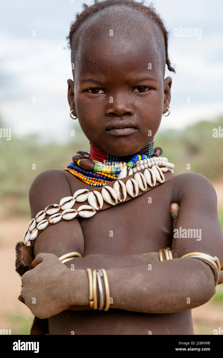 Africa, Ethiopia, Omo River Valley, South Omo, Hamer tribe. Young Hamer ...