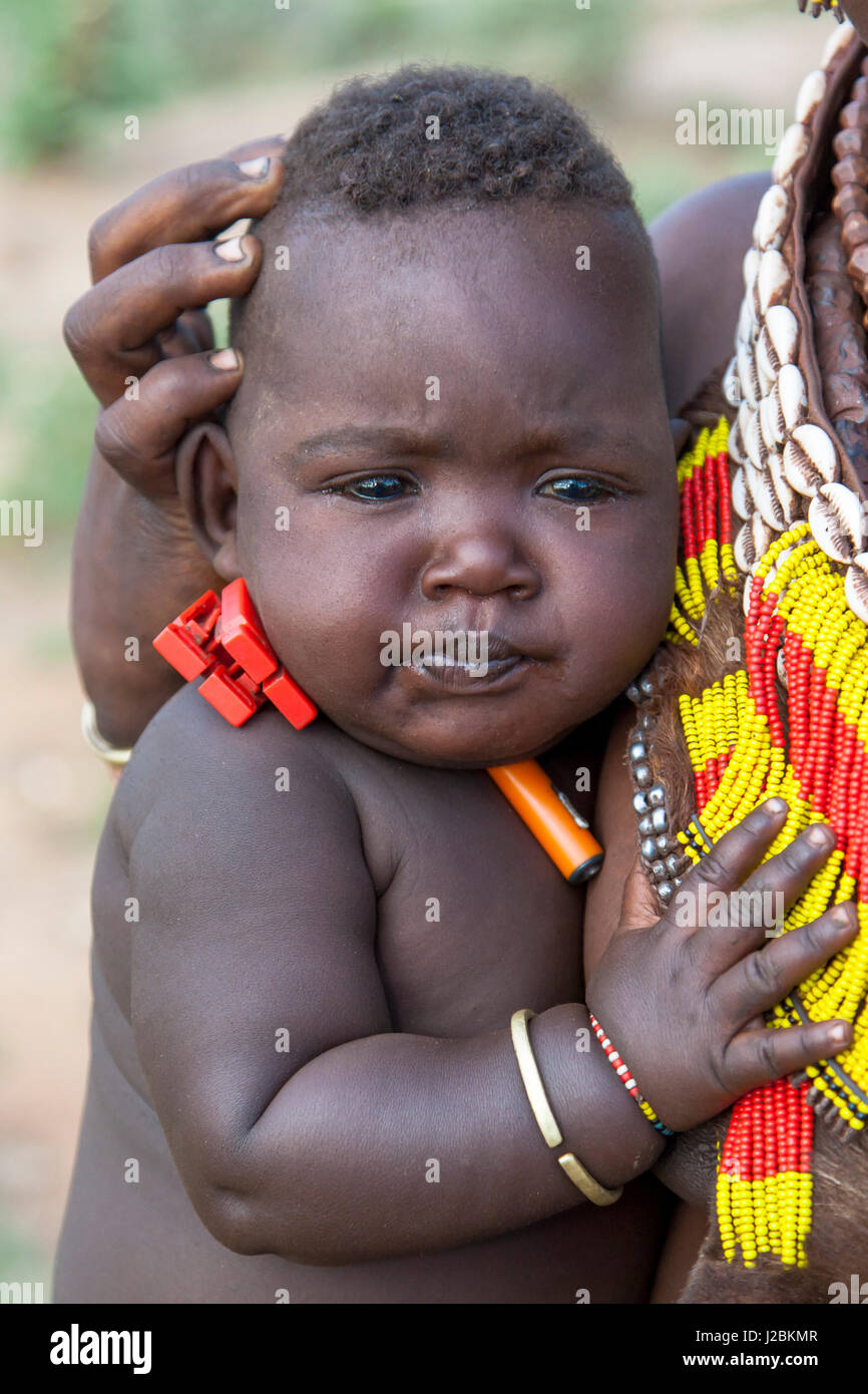 Africa, Ethiopia, Omo River Valley, South Omo, Hamer tribe. Young Hamer ...