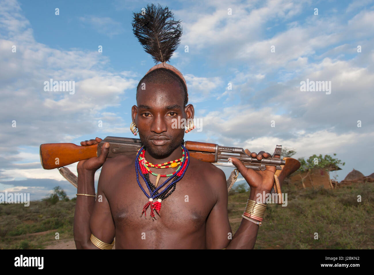 Africa, Ethiopia, Omo River Valley, South Omo, Hamer tribe. Hamer man ...