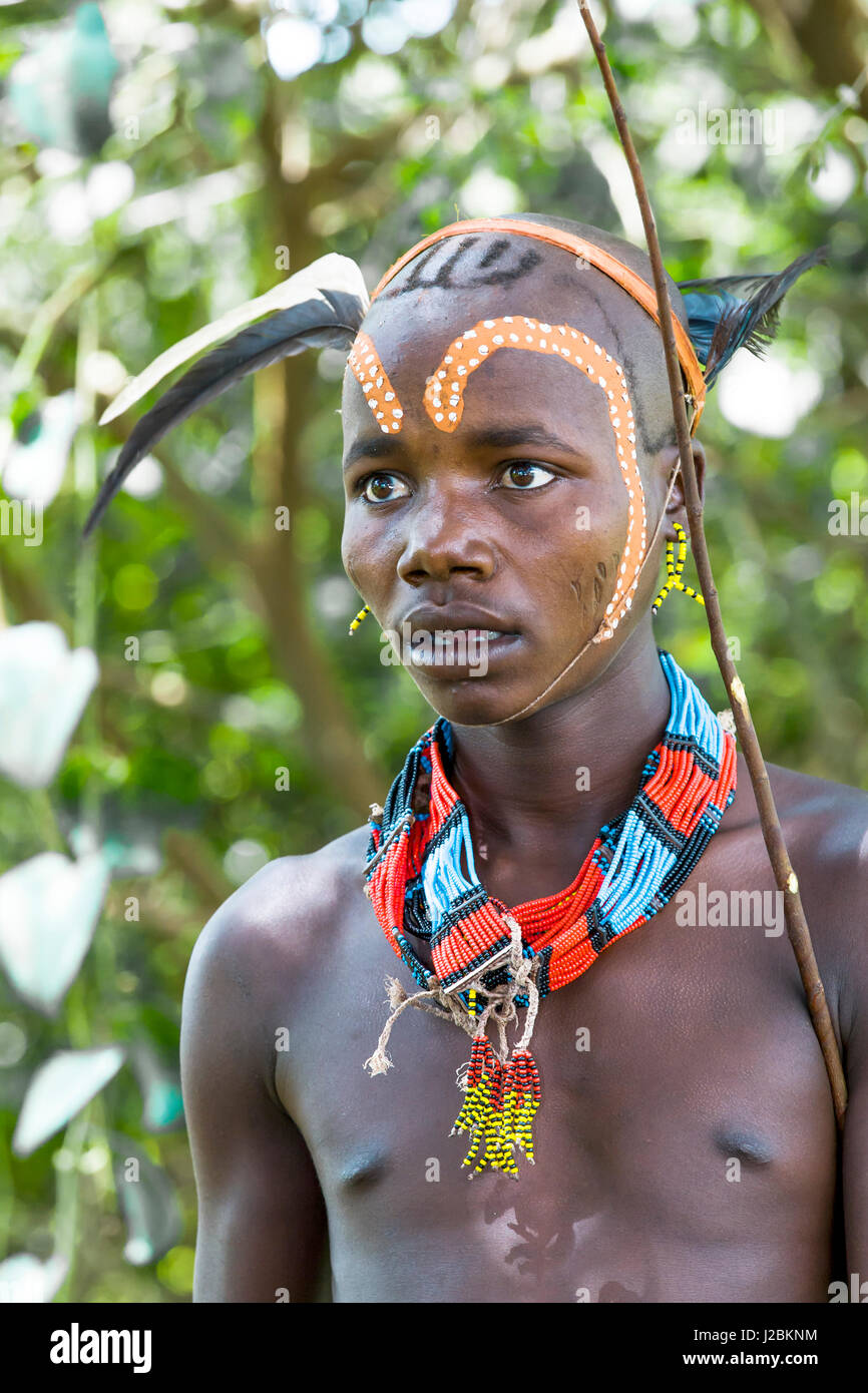 Africa, Ethiopia, Omo River Valley, South Omo, Hamer tribe. Hamer man ...
