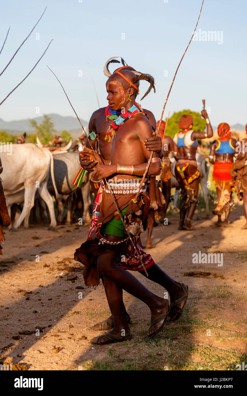 Africa, Ethiopia, Omo River Valley, South Omo, Hamer tribe. Hamer men ...