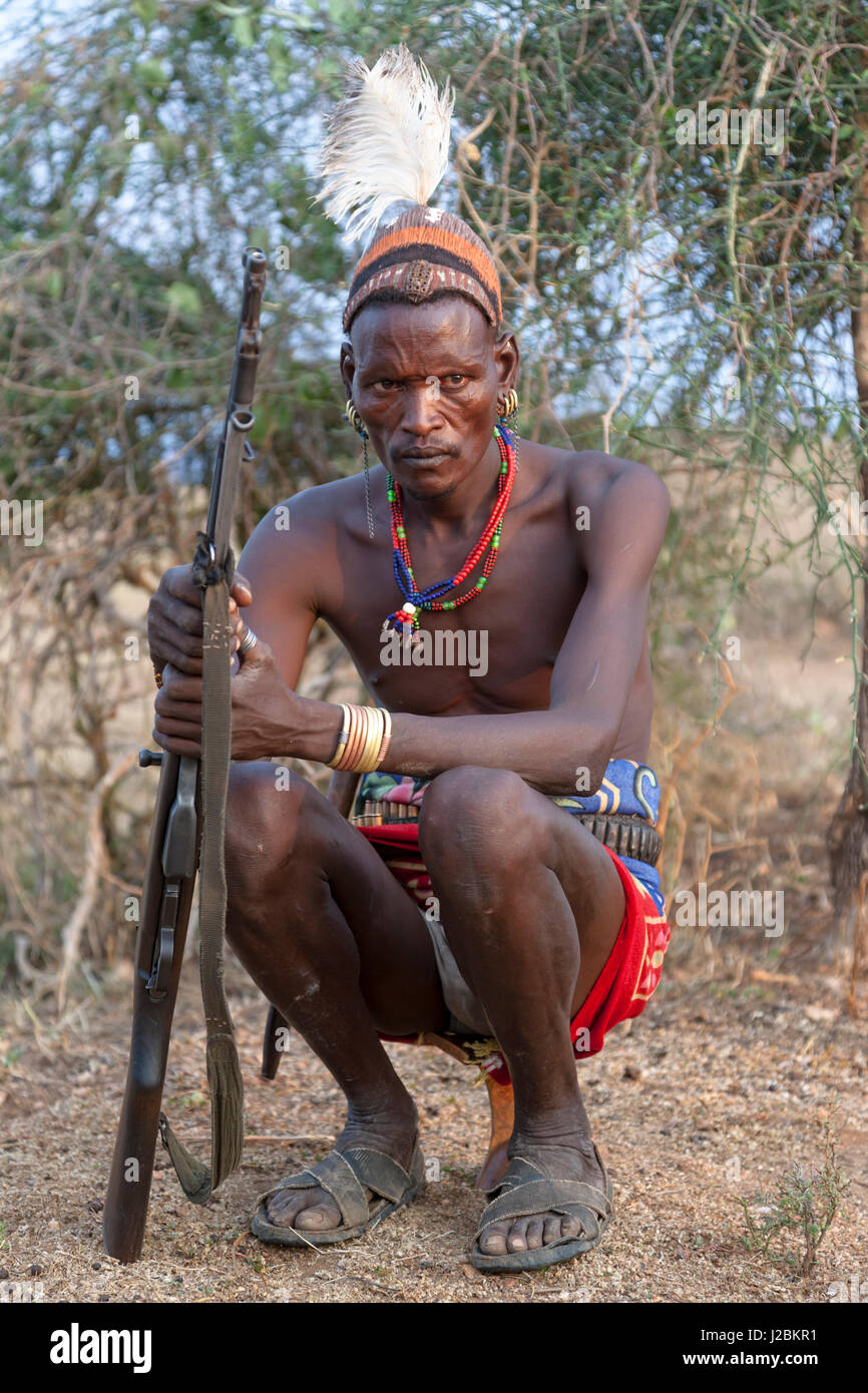 Africa, Ethiopia, Omo River Valley, South Omo, Hamer tribe. Hamer man ...