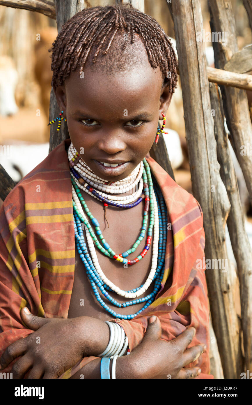 Africa, Ethiopia, Omo River Valley, South Omo, Hamer tribe. Portrait of ...