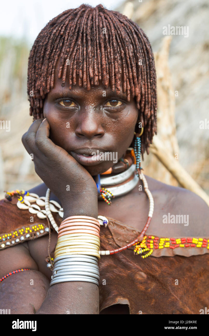 Africa ethiopia omo river valley south omo hamer tribe portrait of hi ...