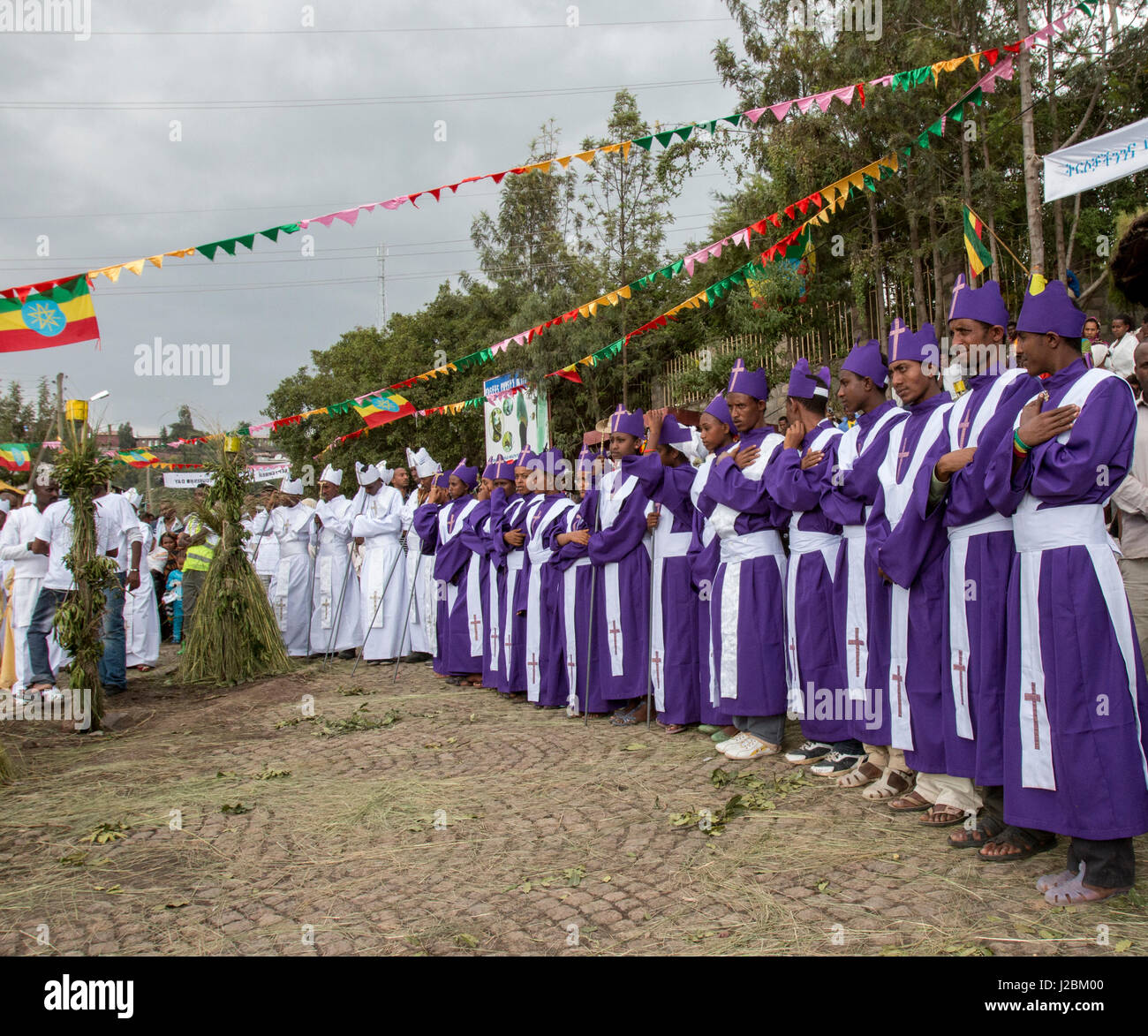 Clergy procession for Meskel celebration. Coptic Christian ceremony ...