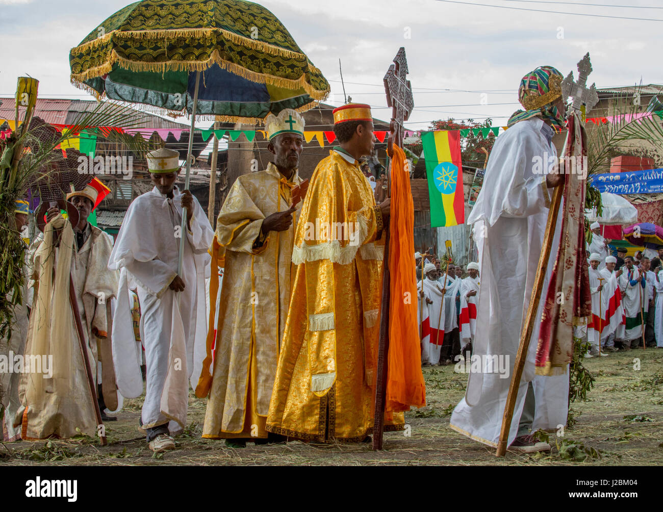Clergy procession for Meskel celebration. Coptic Christian ceremony ...