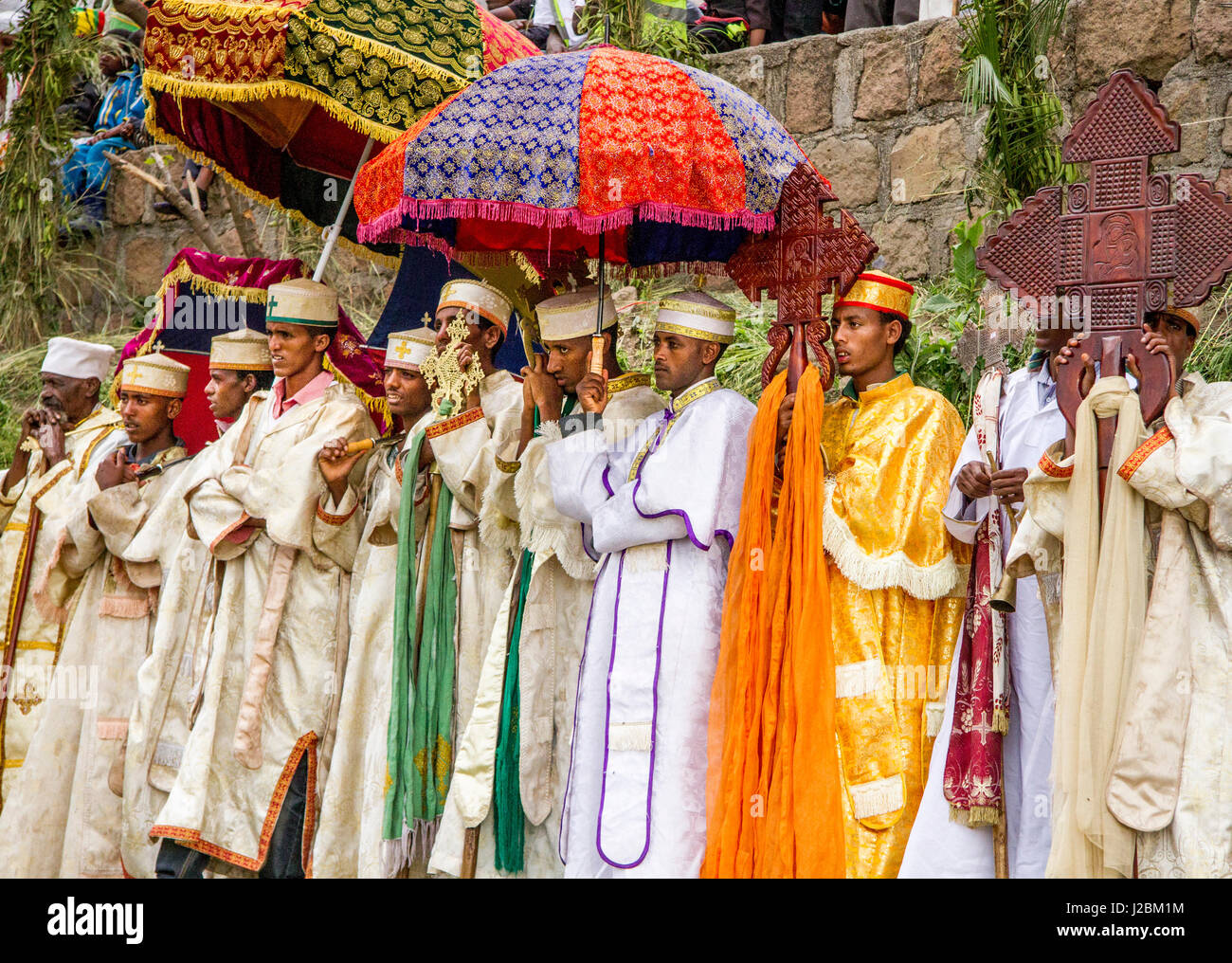 Clergy procession for Meskel celebration. Coptic Christian ceremony ...