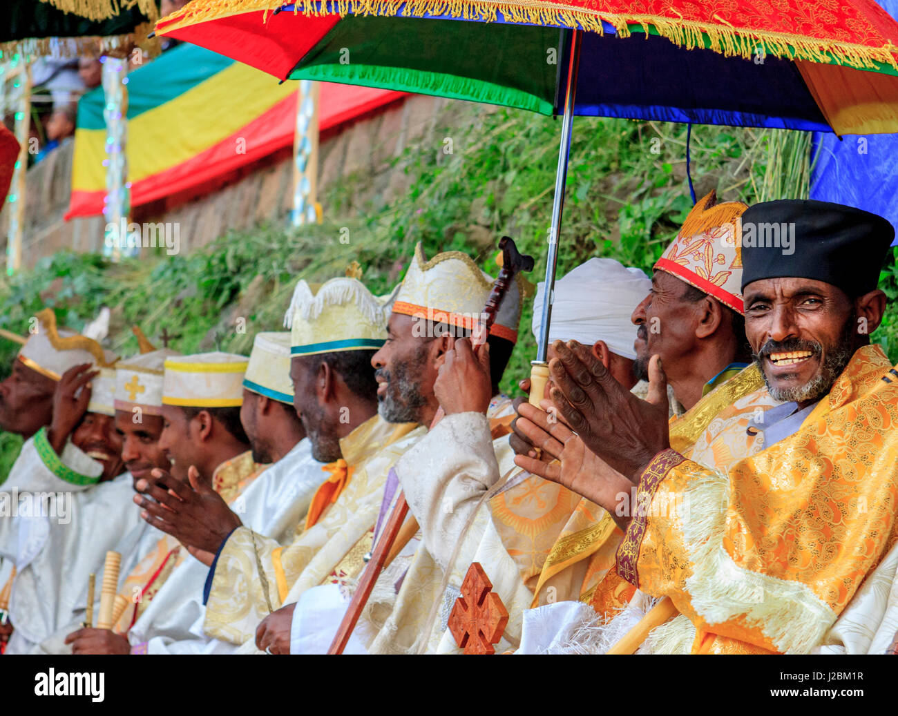 Clergy procession for Meskel celebration. Coptic Christian ceremony ...